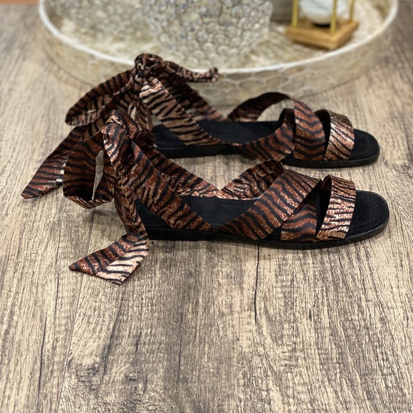 find | Shoes | Womens Satin Tie Up Flat Sandal Shoes Animal Print Tiger ...